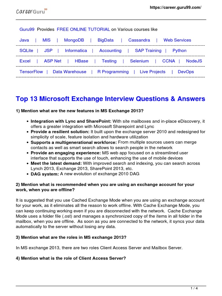 Top 13 Ms Exchange Interview Questions | PDF | Microsoft Outlook ...