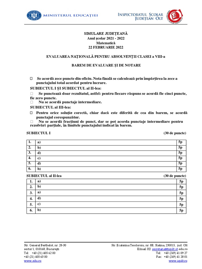 Barem - Simulare - EN - 2022 | PDF
