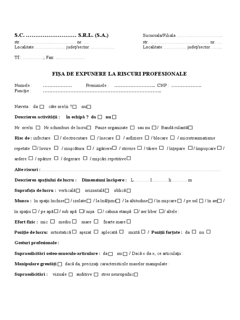 5 - Fisa de Expunere La Riscuri Profesionale | PDF