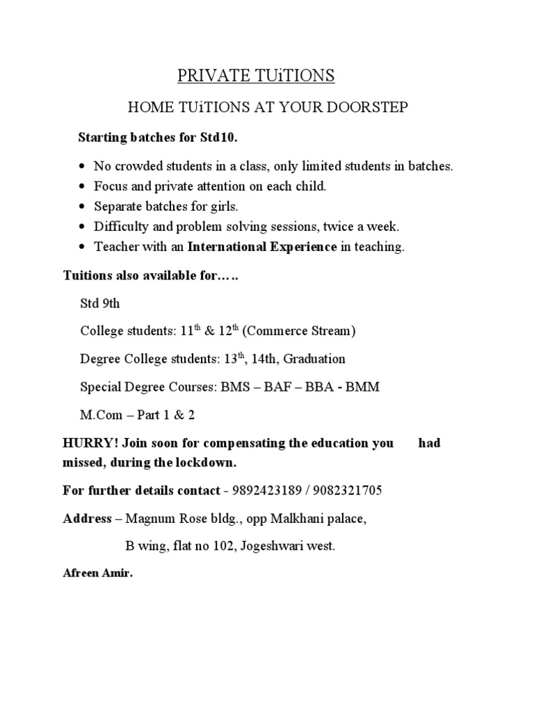 Private Tuitions: Home Tuitions at Your Doorstep | PDF