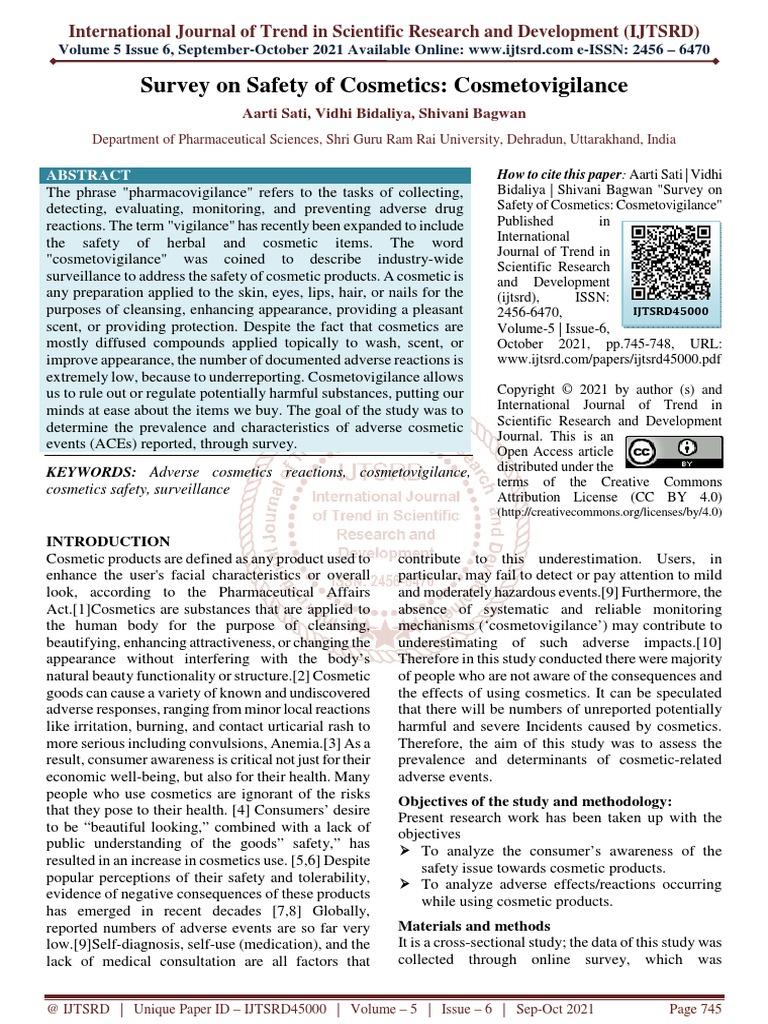 Survey On Safety of Cosmetics Cosmetovigilance | PDF | Cosmetics ...