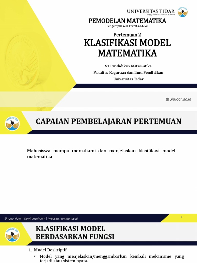 Pemodelan - Pertemuan 2 Klasifikasi Model Matematika | PDF