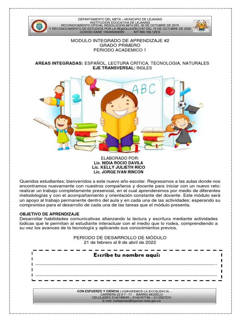 1P Modulo Español #2 Primer Grado | PDF | Aprendizaje | Cognición