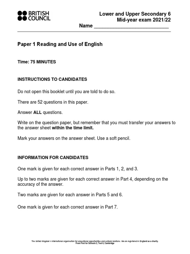 B2 Reading and Use of English Mock | PDF