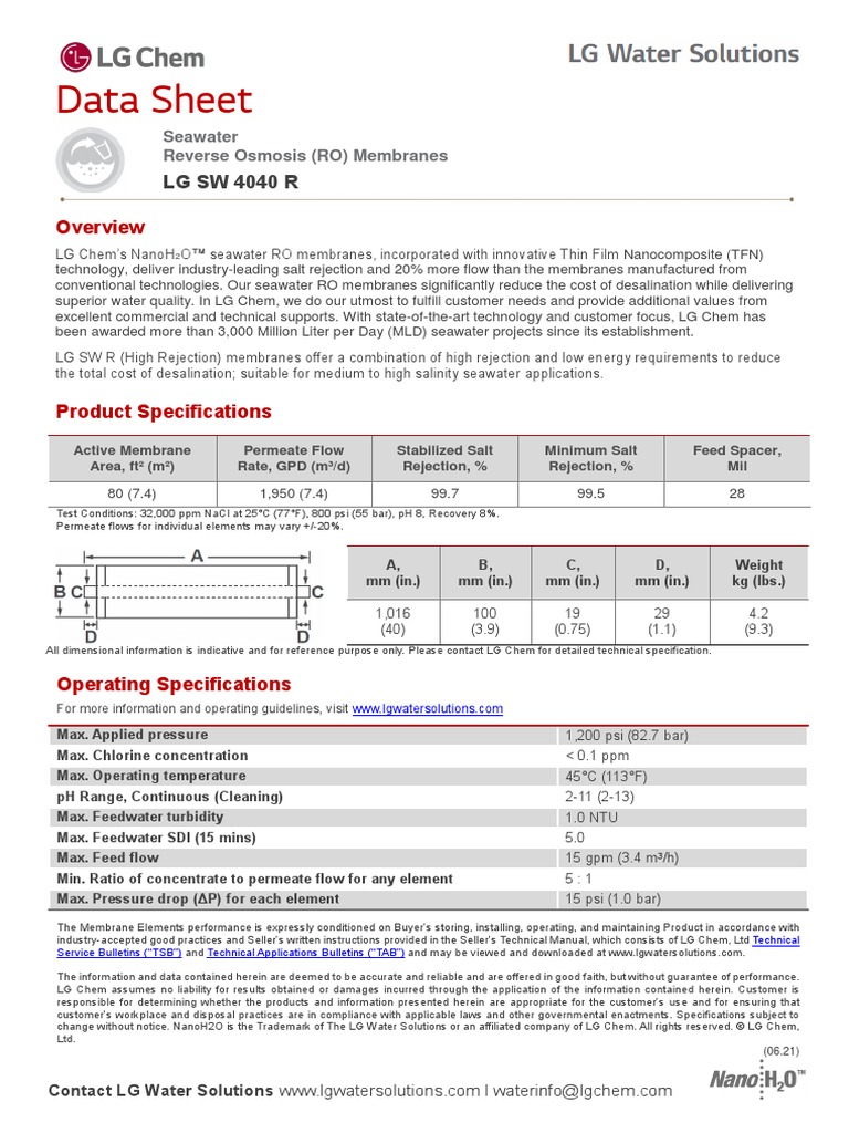 Data Sheet: LG SW 4040 R | PDF | Water Supply | Water Management