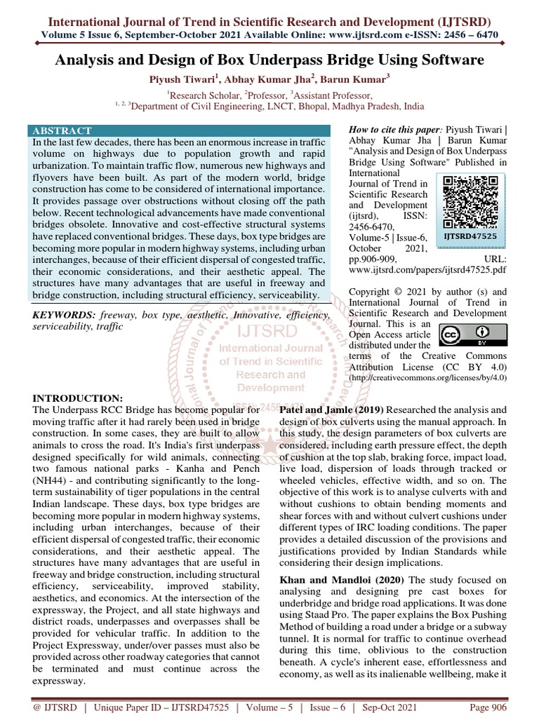 Analysis and Design of Box Underpass Bridge Using Software | PDF ...
