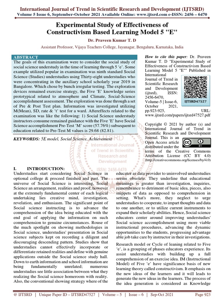 Experimental Study of Effectiveness of Constructivism Based Learning ...