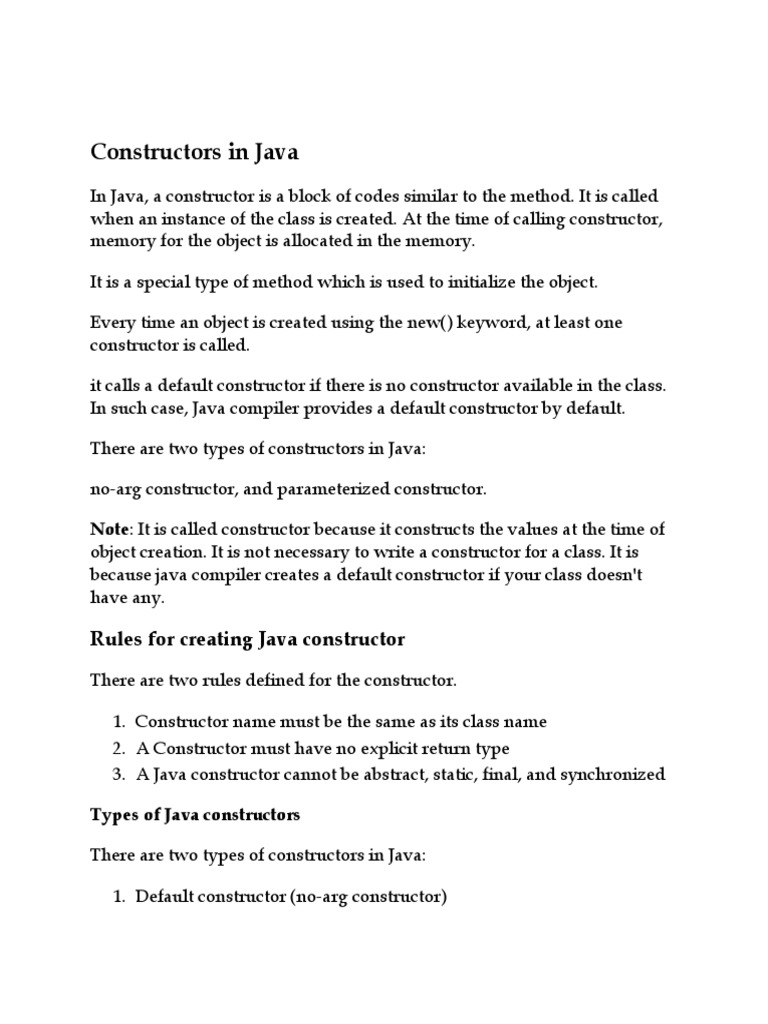 Constructors in Java: Rules For Creating Java Constructor | PDF ...