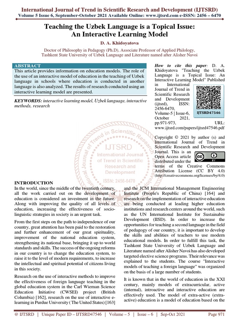 Teaching The Uzbek Language Is A Topical Issue An Interactive Learning Model Pdf Teachers 