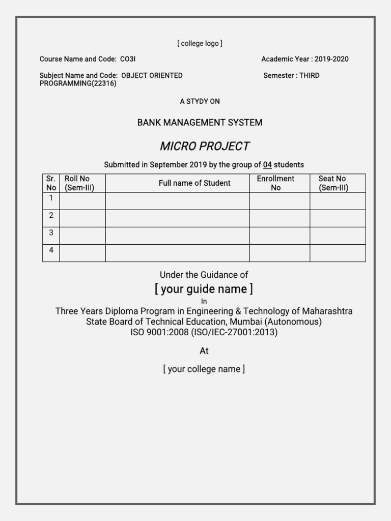Bank Management System Micro Project | PDF