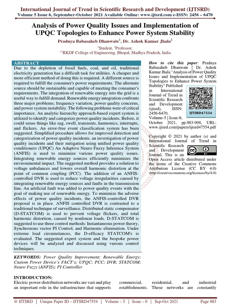 Analysis of Power Quality Issues and Implementation of UPQC Topologies ...