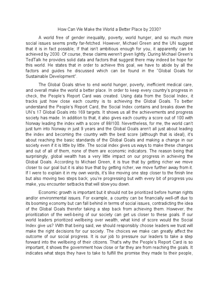 How Can We Make The World A Better Place by 2030 | PDF | Well Being ...