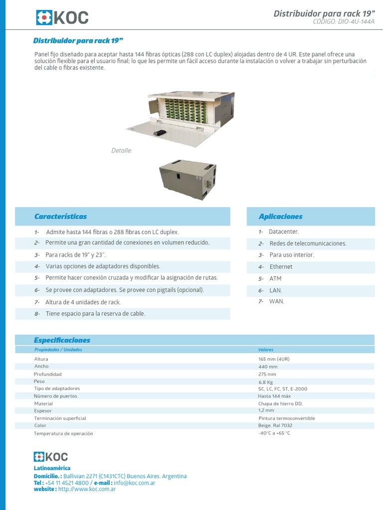 Ficha Tecnica Distribuidor para Rack 19 | PDF | Ciencias de la ...
