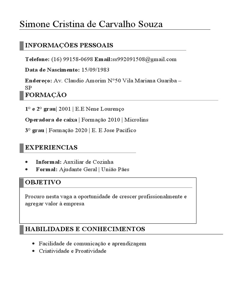 Curriculo Simone | PDF