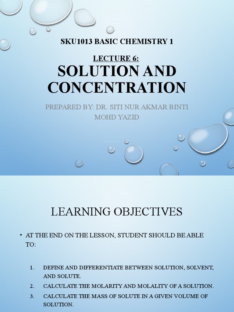 Solution And Concentration Sku1013 Basic Chemistry 1 Pdf