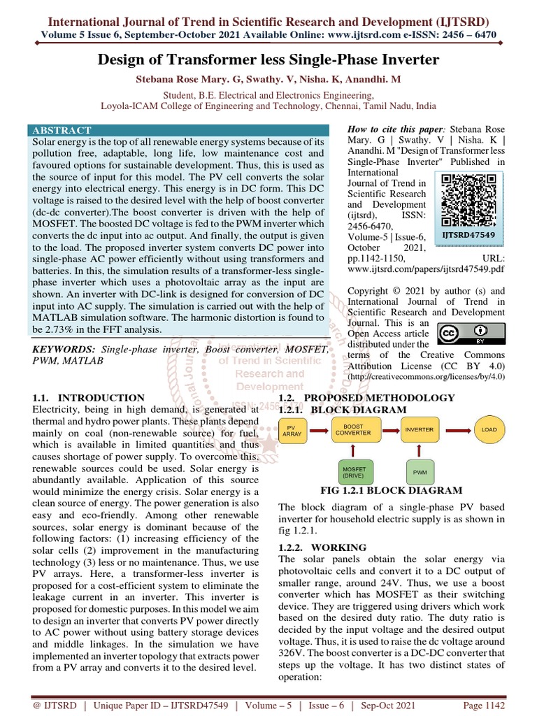 Design of Transformer Less Single Phase Inverter | PDF | Power Inverter ...