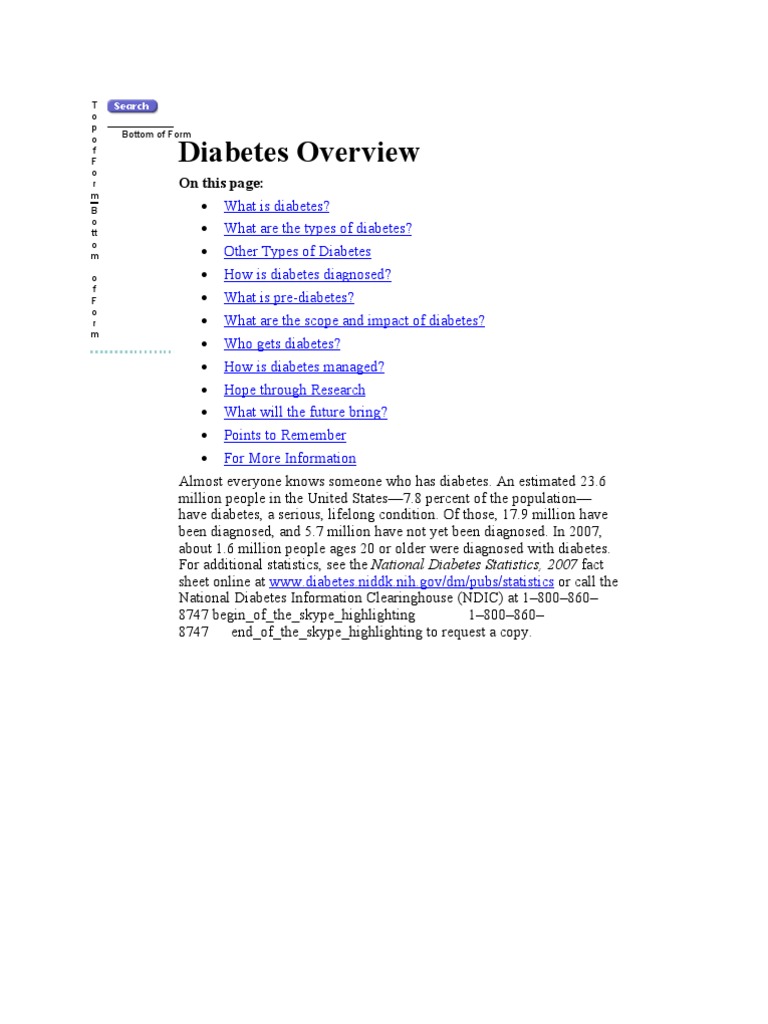 Diabetes Overview: On This Page | PDF | Diabetes Mellitus Type 2 ...