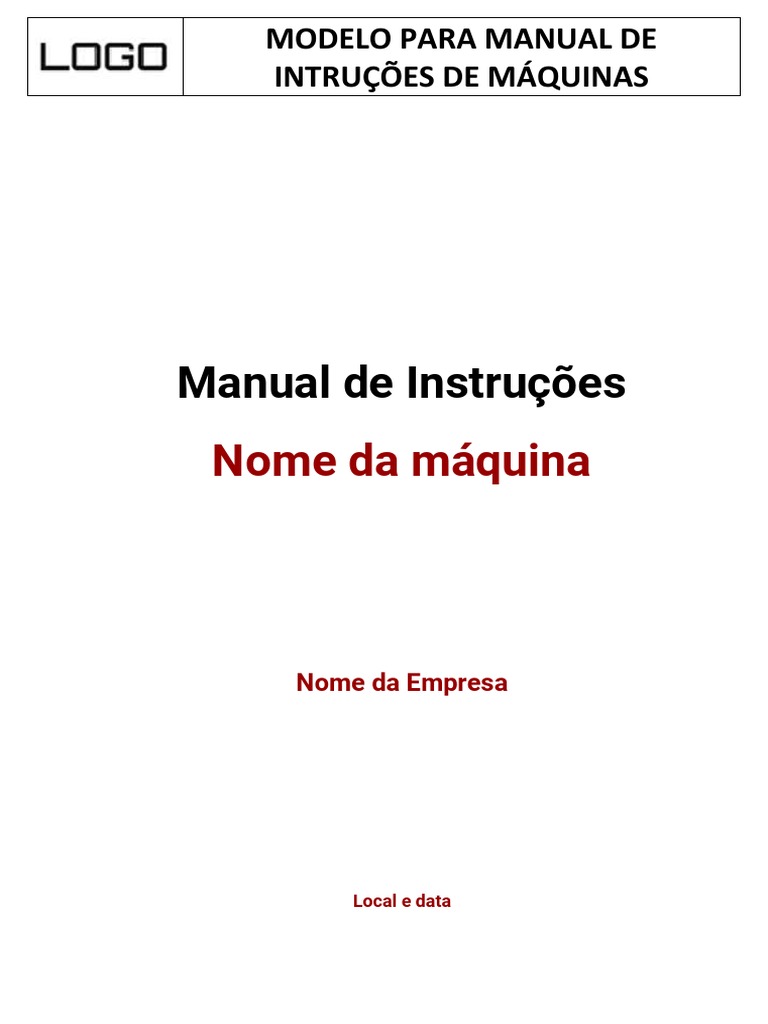 Modelo de Manual de Instruções de Máquinas e Equipamentos | PDF ...