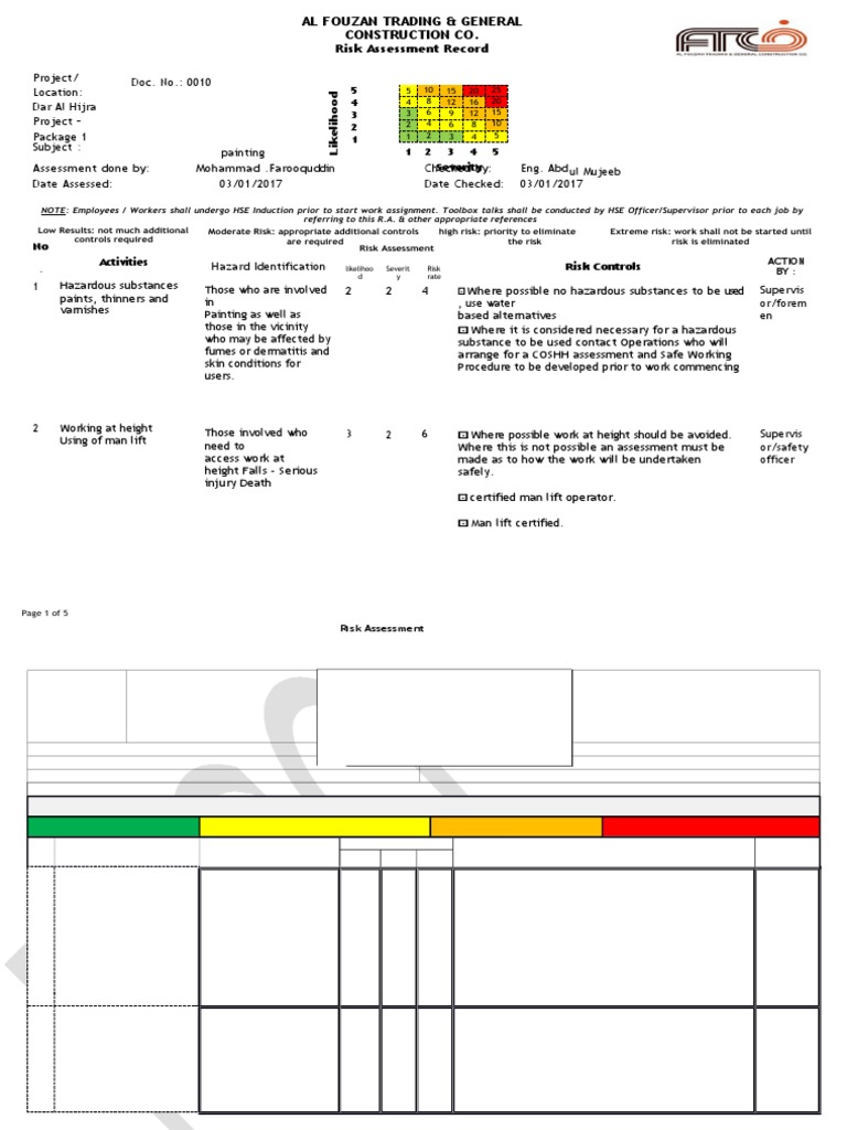 Painting Risk Assessment | PDF | Safety | Occupational Safety And Health