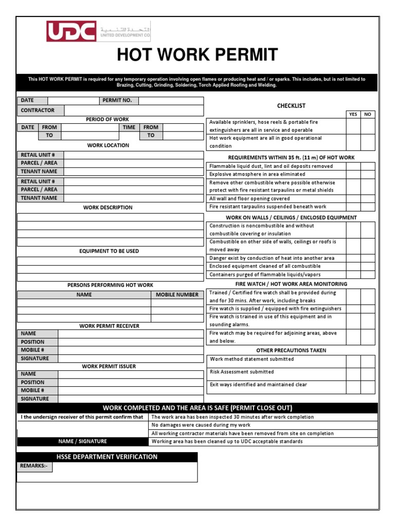 Hot Work Permit Form | PDF | Fires | Combustion