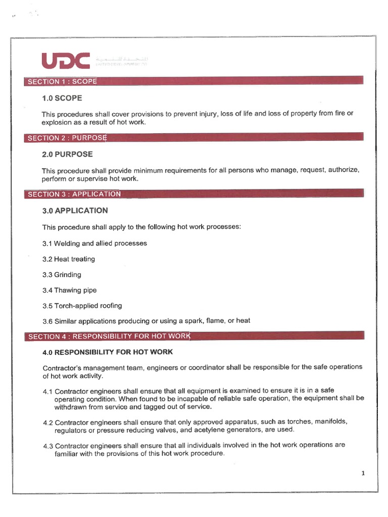 Hot Work Permit Procedures | PDF