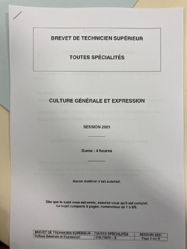 Sujet BTS Culture Generale | PDF