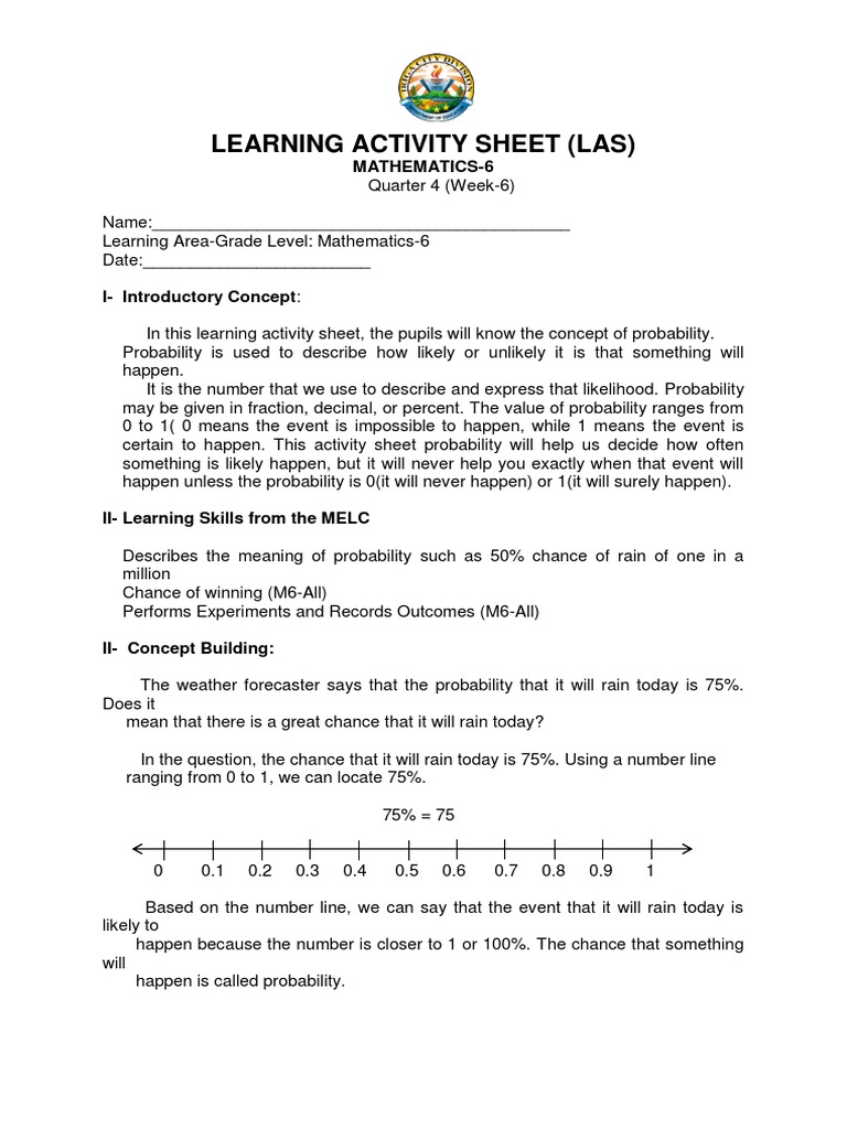 Las Math 6 q4 Week 6 | PDF | Probability | Odds