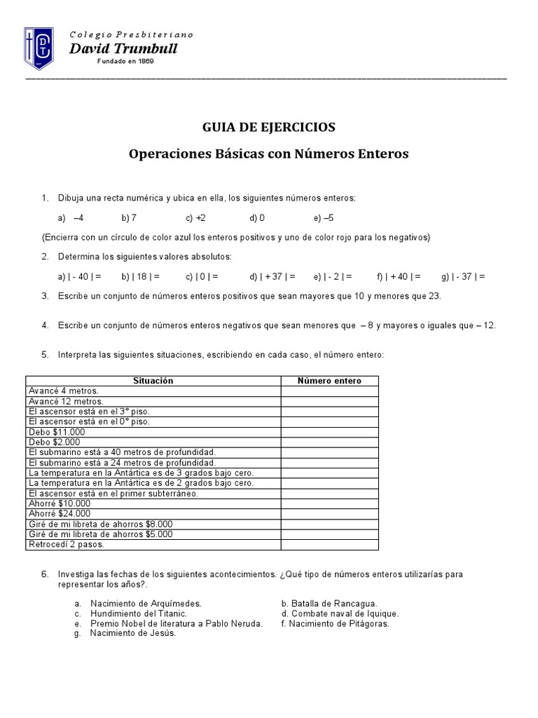 Operaciones Basicas Con Numeros Enteros (2) (Reparado) | PDF | Entero