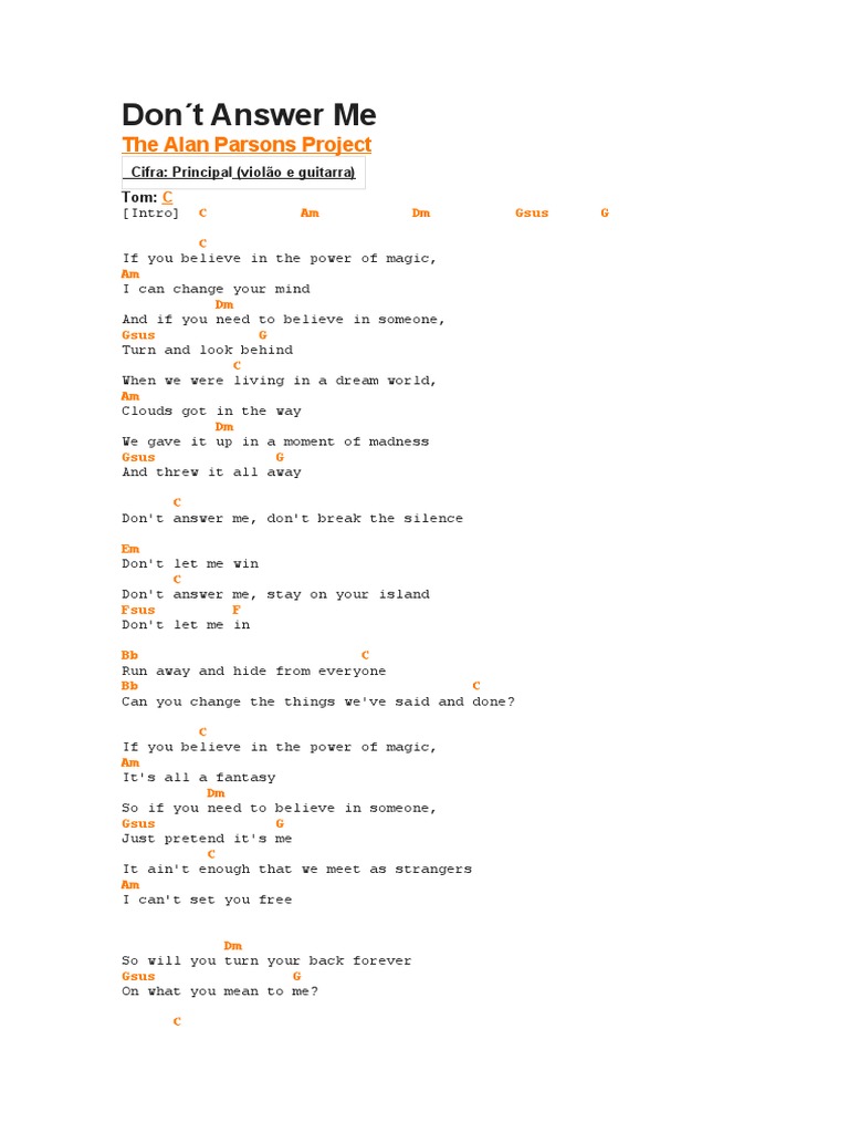 Alan Parsons Dont Answer Me | PDF
