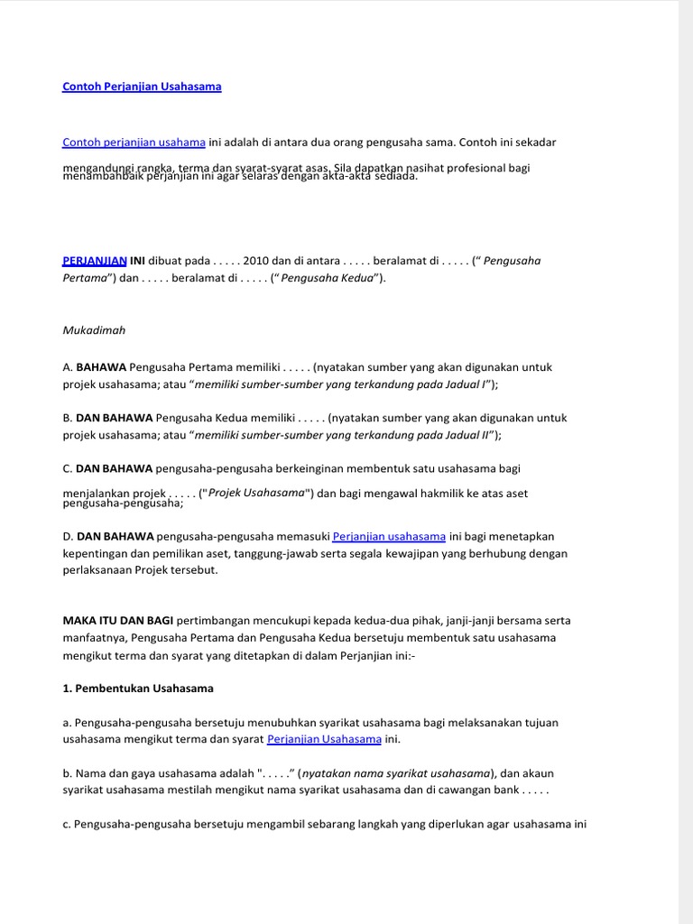 Dokumen - Tips - Contoh Surat Perjanjian Usahasama | PDF