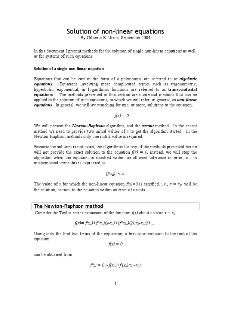 Nonlinear Equations Matlab Pdf Nonlinear System Equations