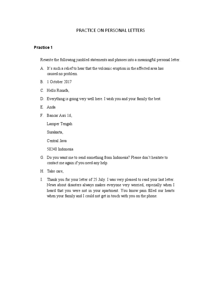Practice On Personal Letters | PDF