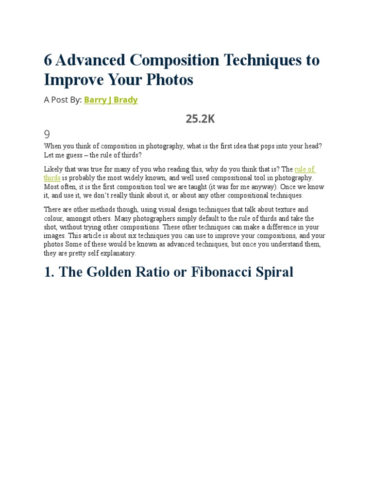 Advanced Composition Techniques for Photographers | PDF | Composition ...