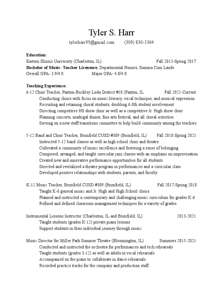 Tyler S. Harr: Education: Bachelor of Music-Teacher Licensure ...