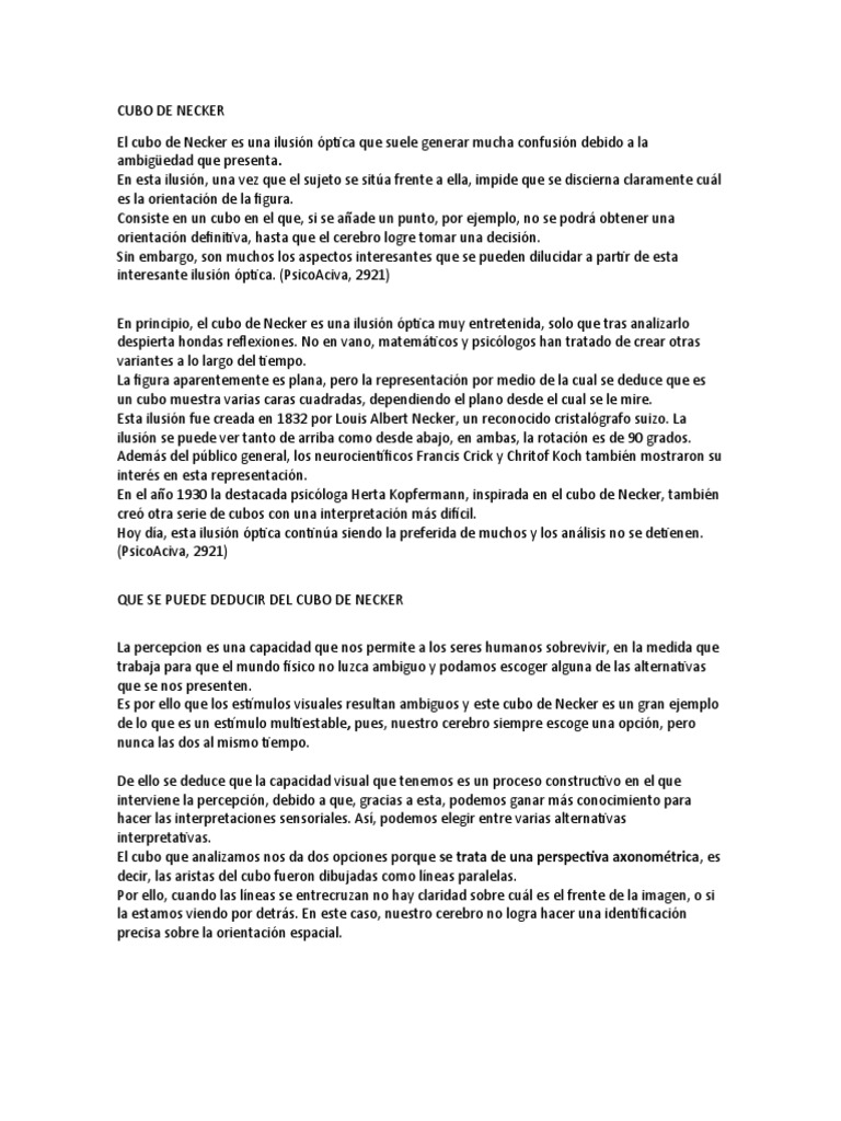 Cubo de Necker | PDF | Perspectiva (Gráfica) | Percepción