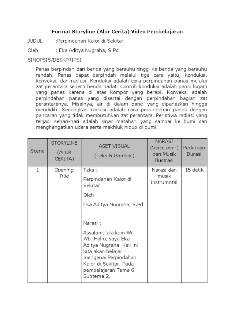 Contoh Format Storyline Untuk Video Animasi Pembelajaran | PDF