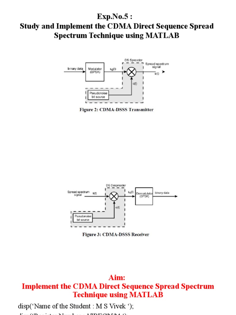 Exp - No.5: Study and Implement The CDMA Direct Sequence Spread Spectrum Technique Using MATLAB ...