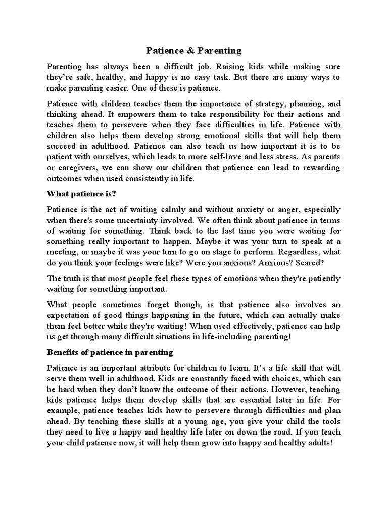 Patience & Parenting | PDF | Patience | Relationships