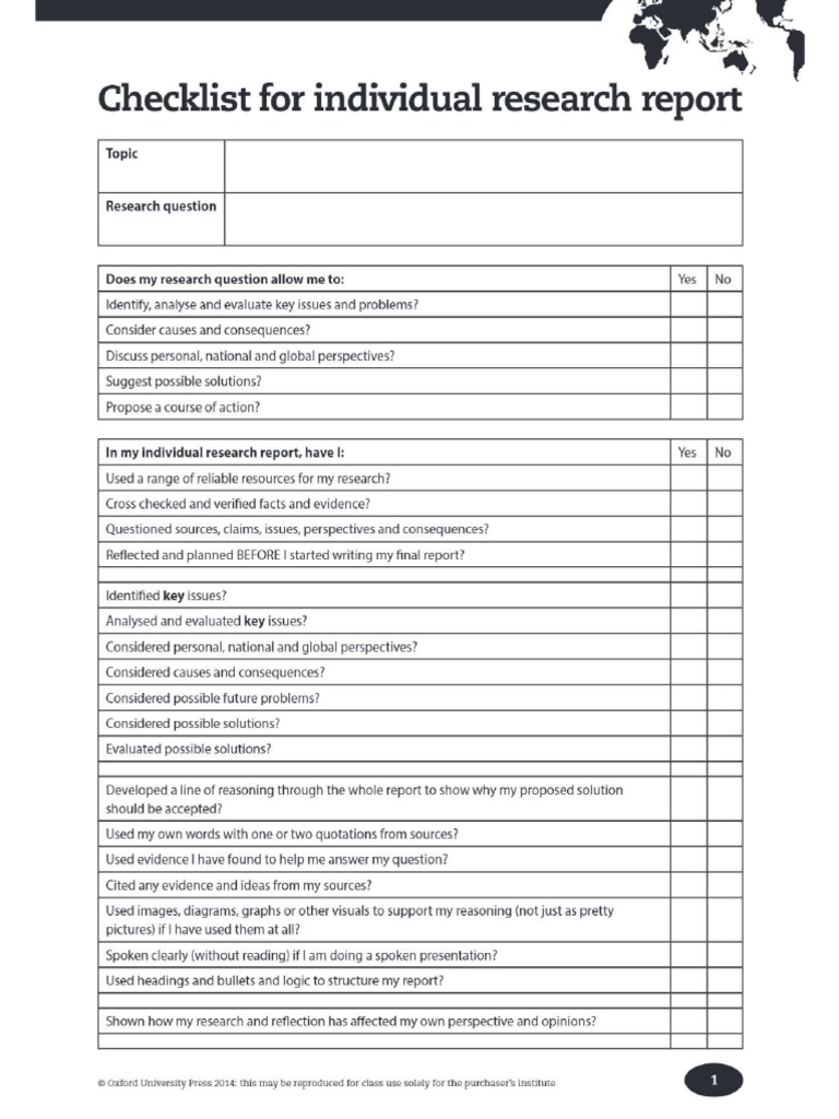 Global Perspectives - Individual Report Checklist | PDF