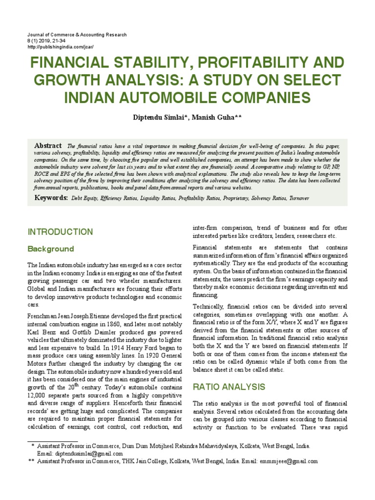 Financial Stability, Profitability and Growth Analysis: A Study On ...