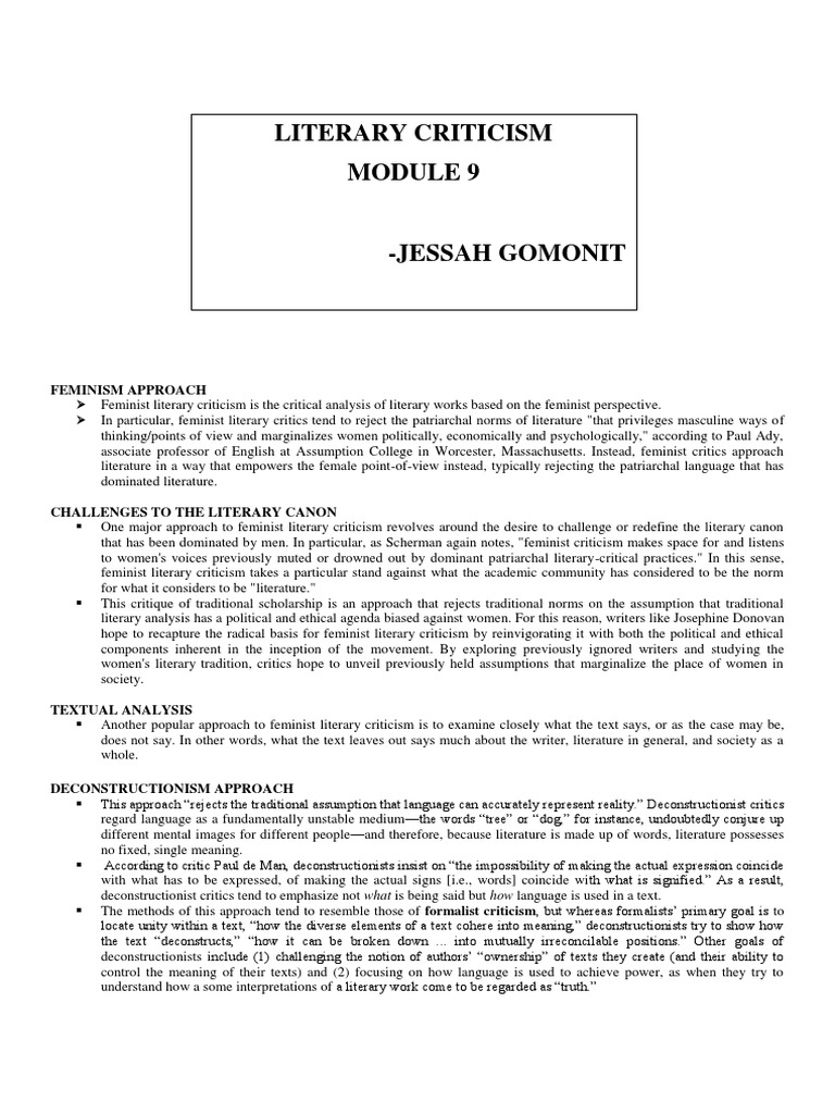 Literary Criticism Module 9 12 | PDF | Gender Studies | Feminism