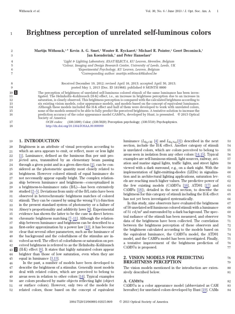 Brightness Perception of Unrelated Self-Luminous Colors | PDF ...