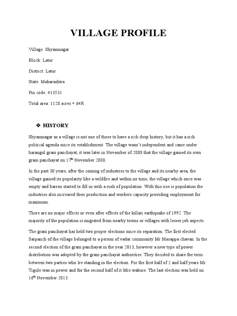 Village Profile: History | PDF