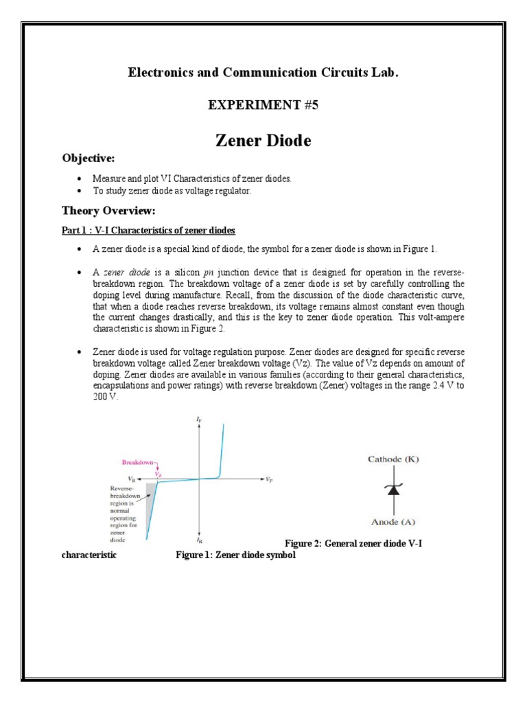 Zener Diode: Electronics and Communication Circuits Lab. Experiment #5 ...