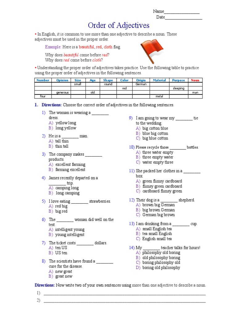 Order of Adjectives: Understanding the Proper Sequence | PDF | Adjective