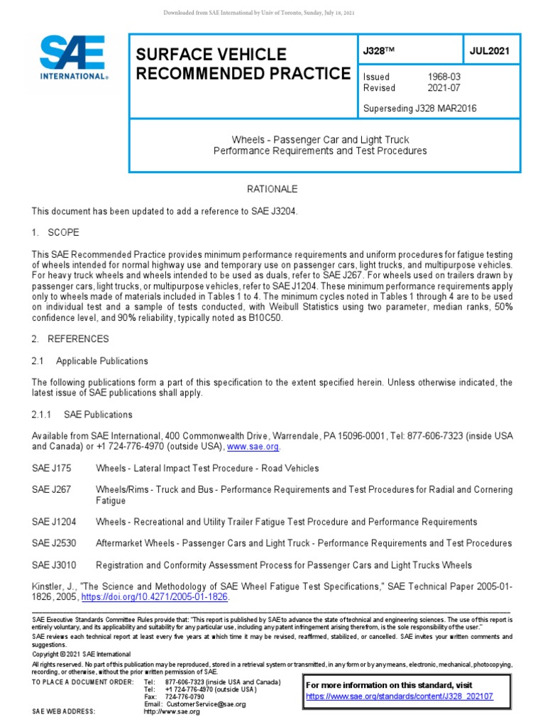 SAE J328-2021-07 - (Wheels-Passenger Car Amd Ligth Truck-Performance ...