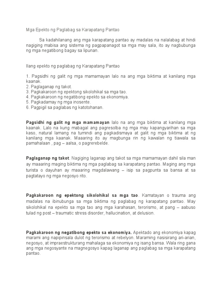 Mga Epekto NG Paglabag Sa Karapatang Pantao | PDF