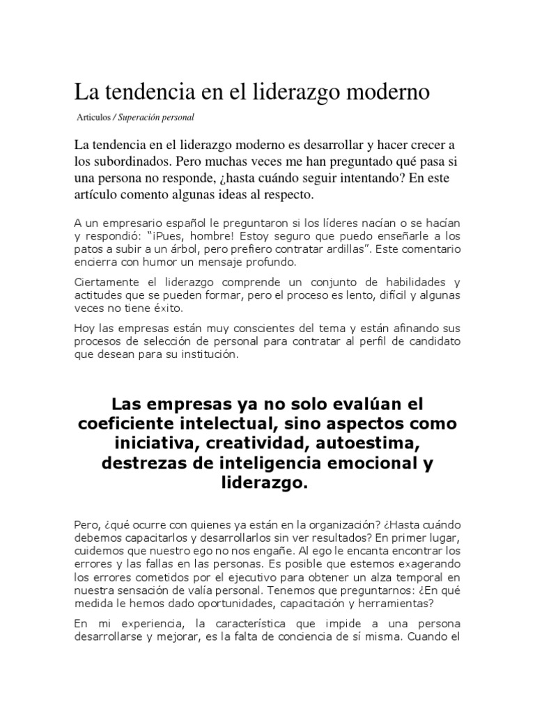 La Tendencia en El Liderazgo Moderno | PDF | Liderazgo | Gestión de ...