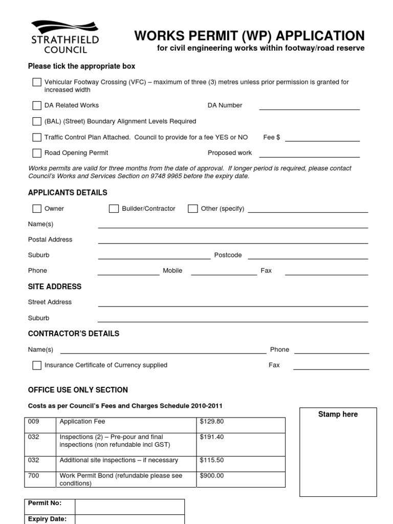 FORM Works Permit | PDF | Indemnity | Road
