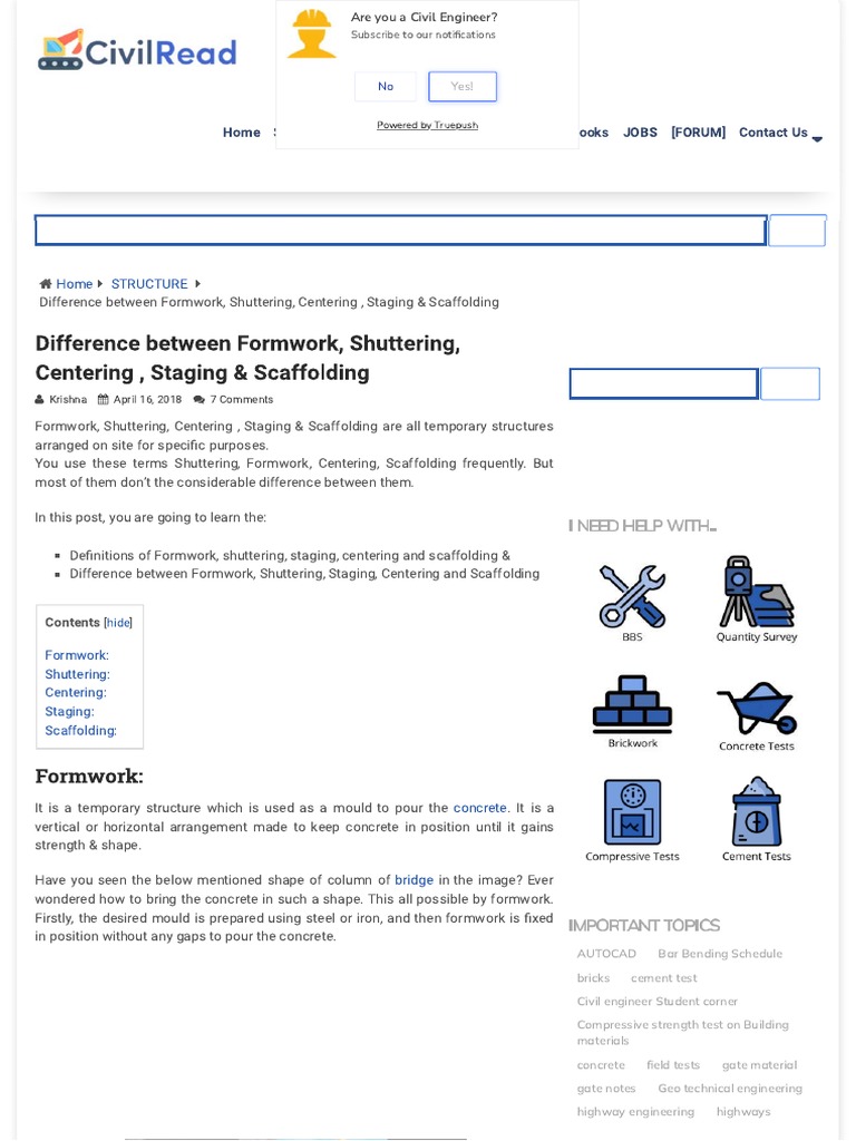 Difference Between Scaffolding, Formwork, Shuttering, Centering ...